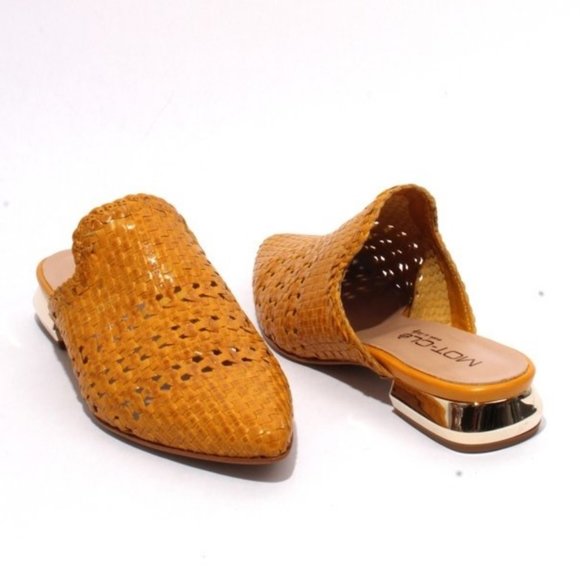 MOT-CLe' | Shoes | Italian Yellow Woven Leather Pointed Toe Flat Mule ...